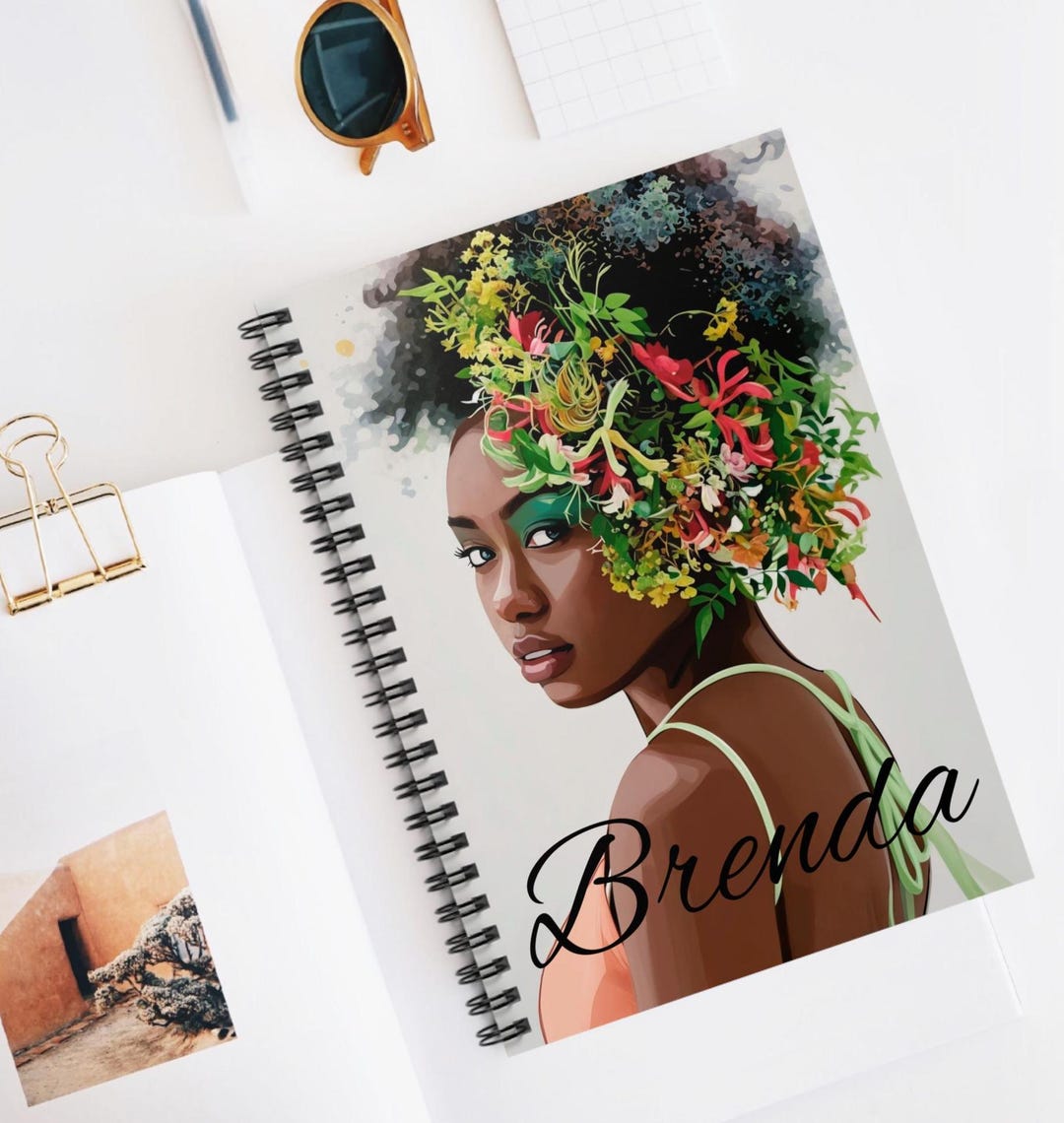 Black Girl Notebook With Flowers in Hair, Custom Black Woman Spiral ...