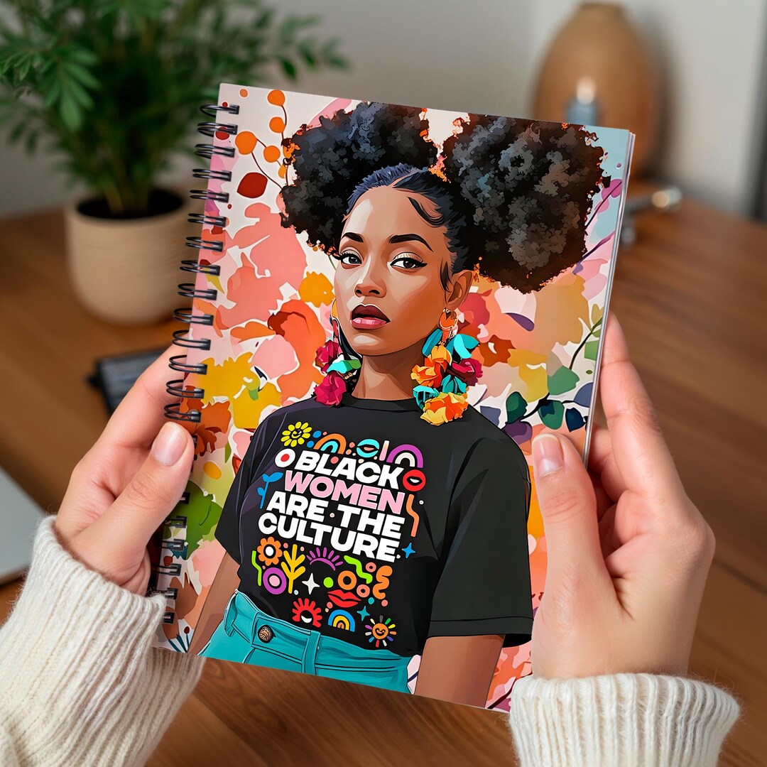 Black Girl Journaling Notebook, African American Notebook, Black Afro ...
