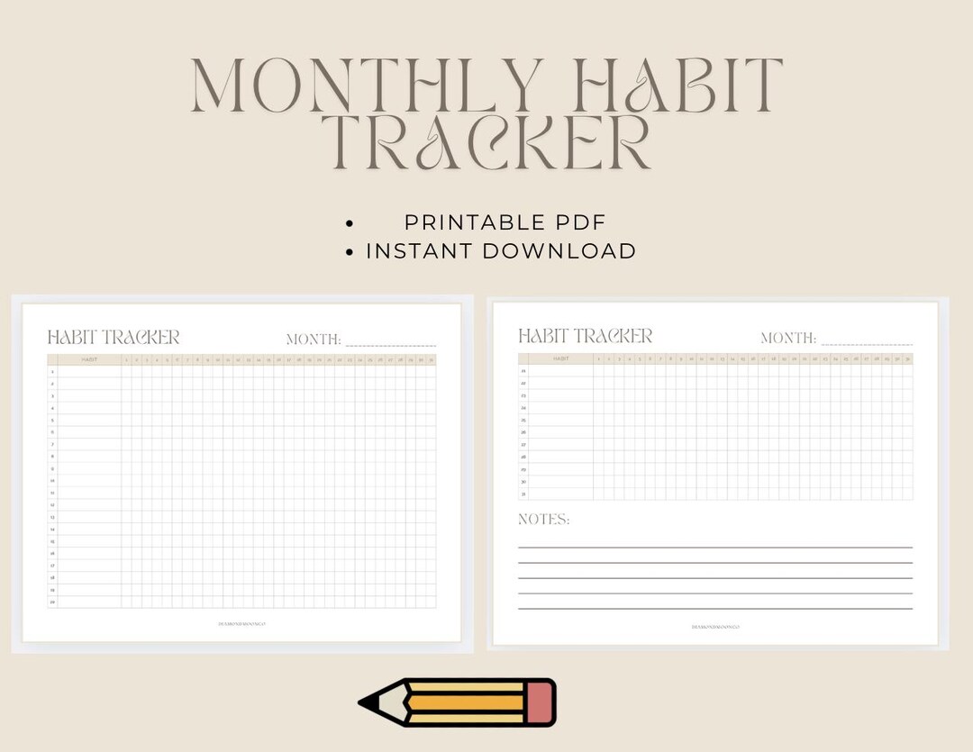 Monthly Habit Tracker Printable Landscape, ,habit Tracker Template ...