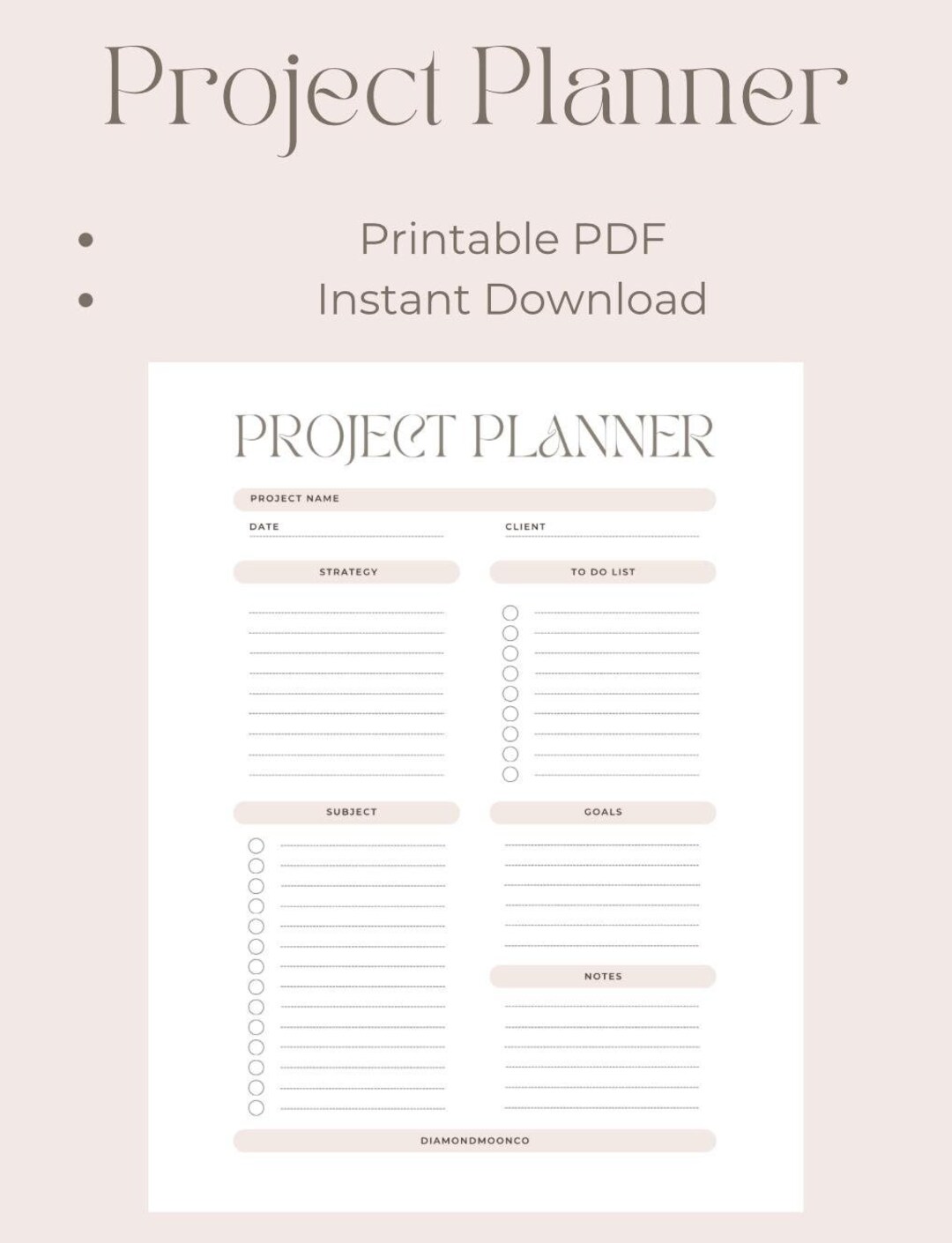 Project Planner Digital, Printable PDF, Work Productivity Goal Planner ...