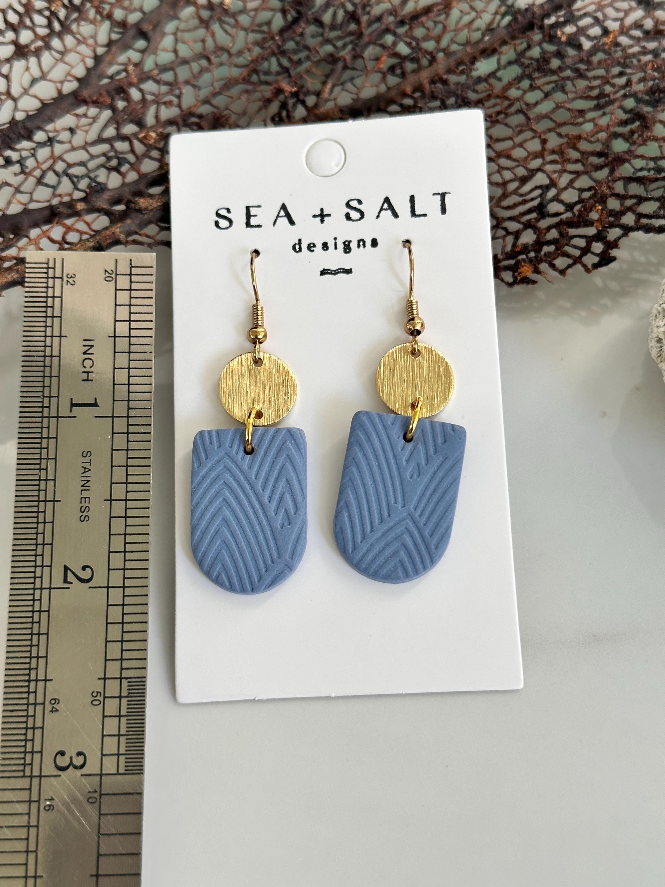 CLAY EARRINGS, Medium Dusty Blue Gold Dangles, Bridesmaid Earrings ...
