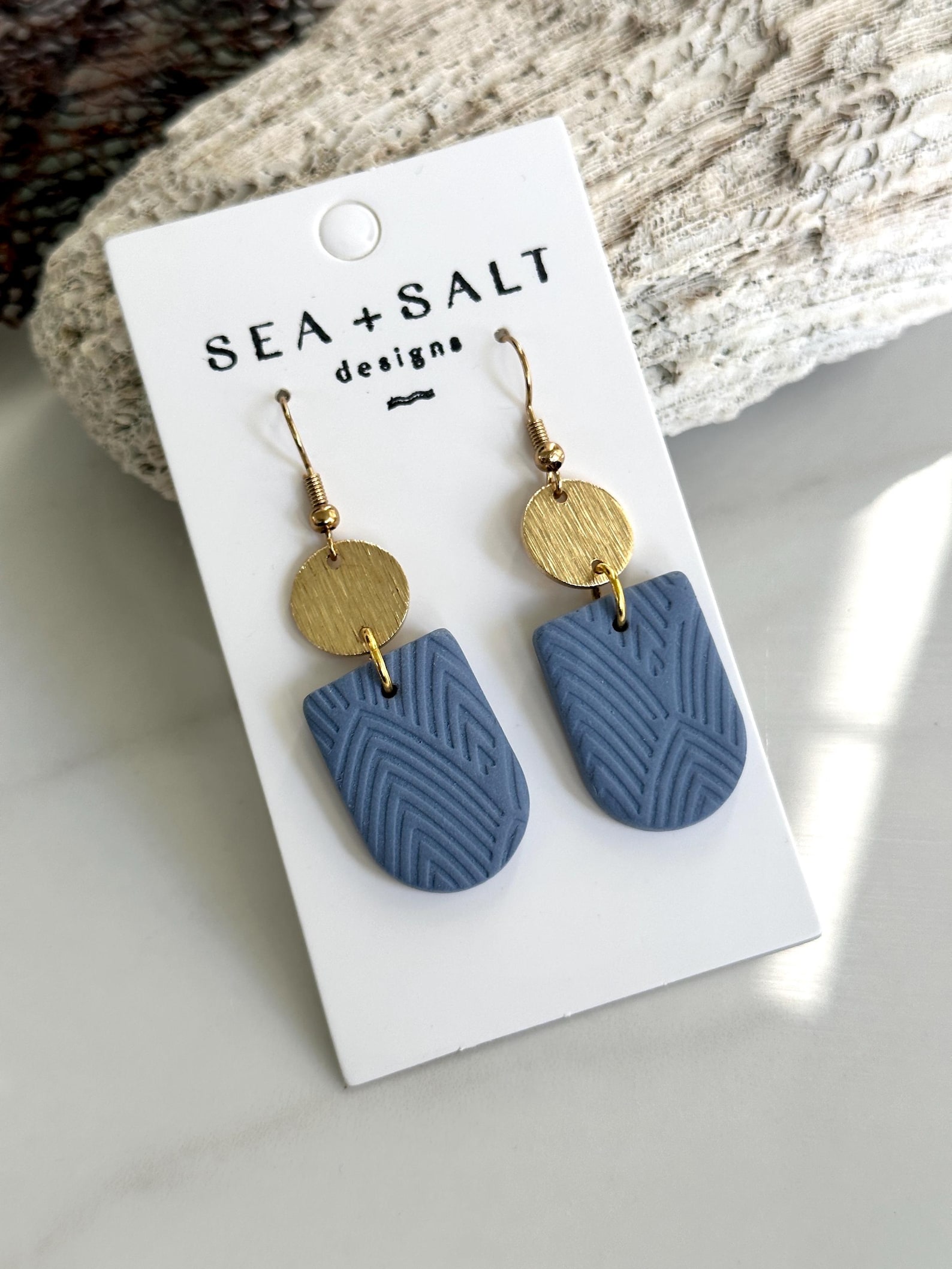 CLAY EARRINGS, Medium Dusty Blue Gold Dangles, Bridesmaid Earrings ...