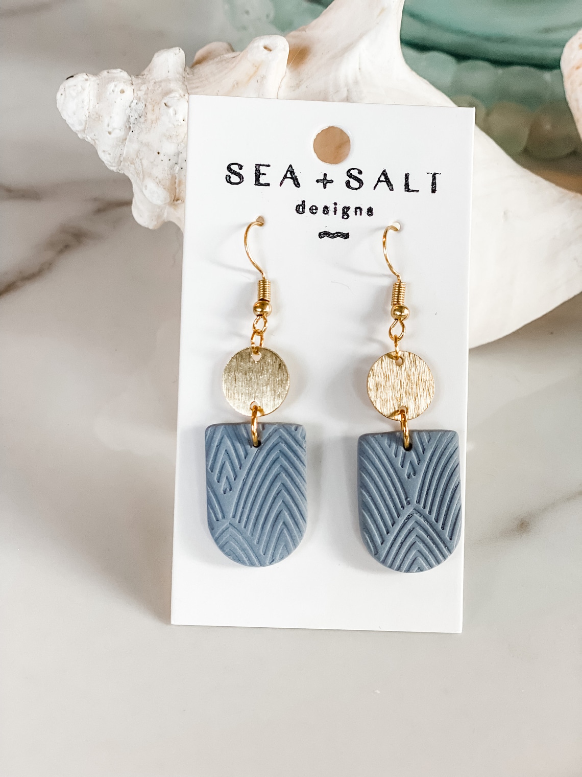 CLAY EARRINGS, Medium Dusty Blue Gold Dangles, Bridesmaid Earrings ...