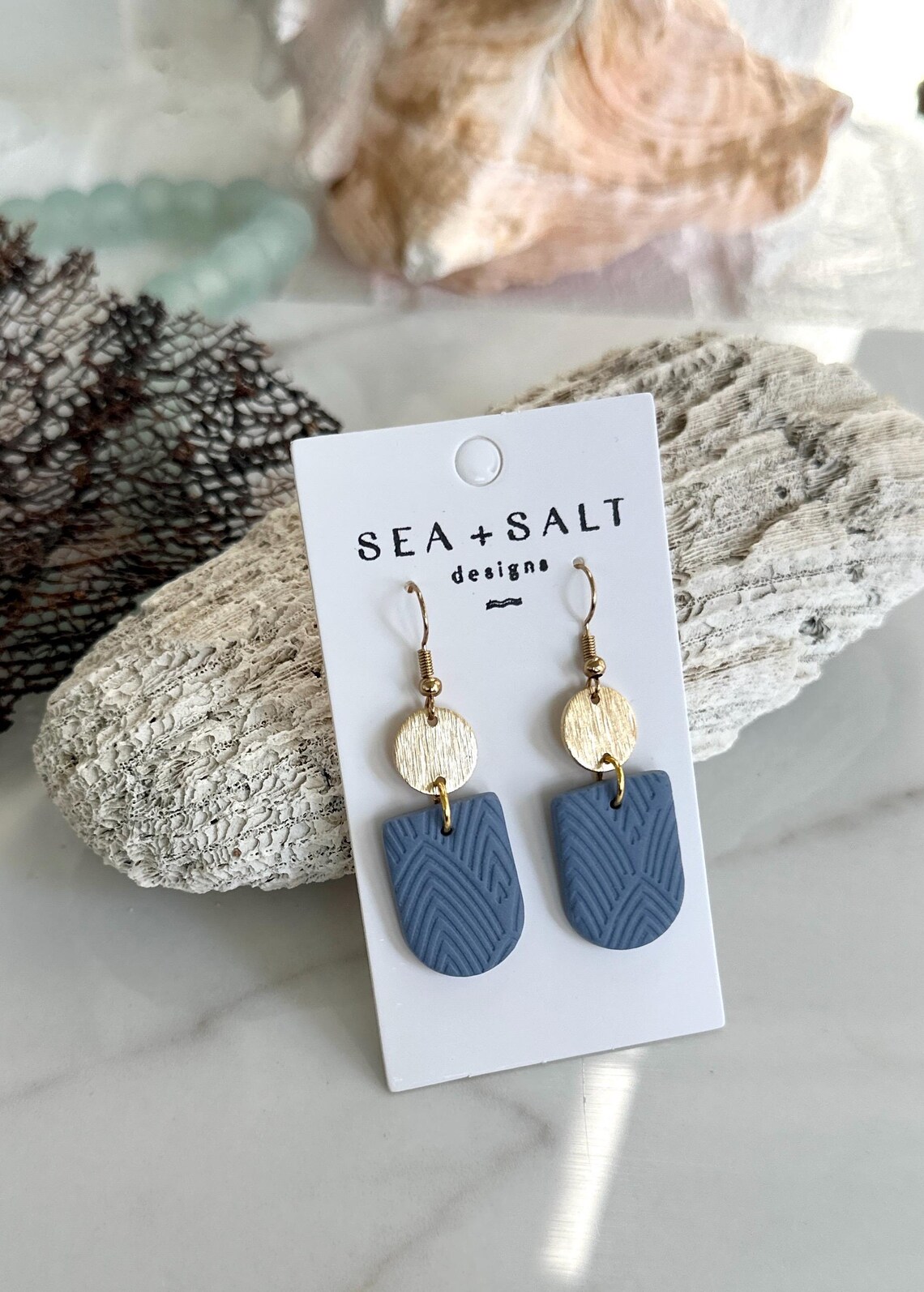 CLAY EARRINGS, Medium Dusty Blue Gold Dangles, Bridesmaid Earrings ...