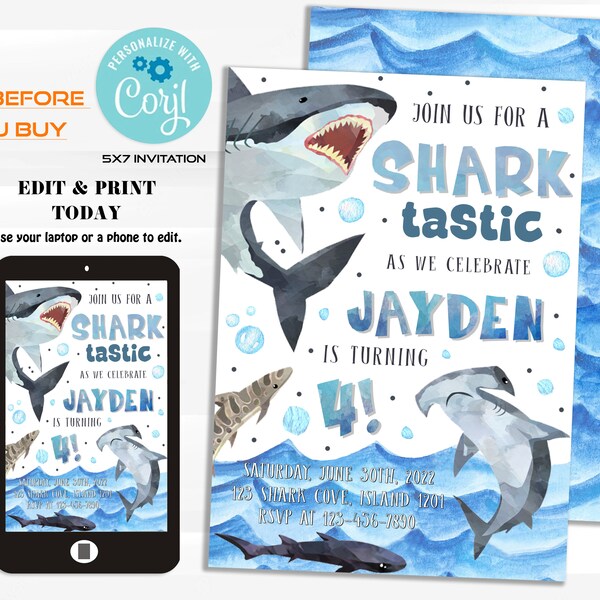 Baby Shark Party Invitation - Etsy