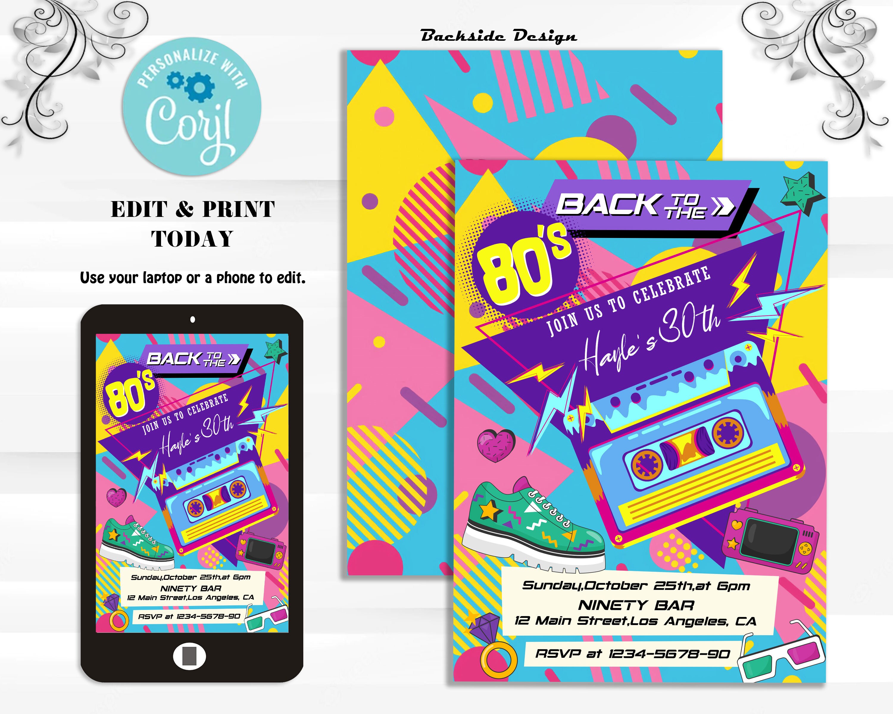 80's Birthday Invitation Editable Back to the 80's - Etsy