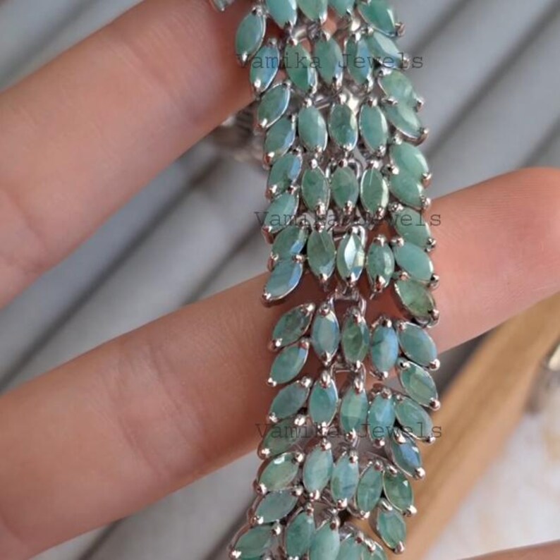 Natural Green Emerald Necklace, 925 Sterling Silver Cluster Statement ...