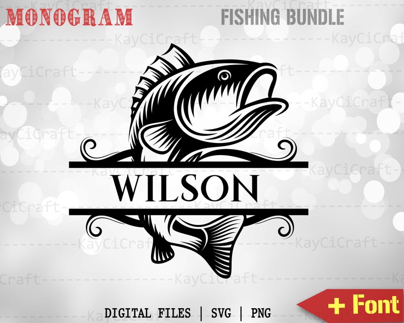 Fishing Monogram SVG Bass Fish SVG Fishing Split Monogram - Etsy