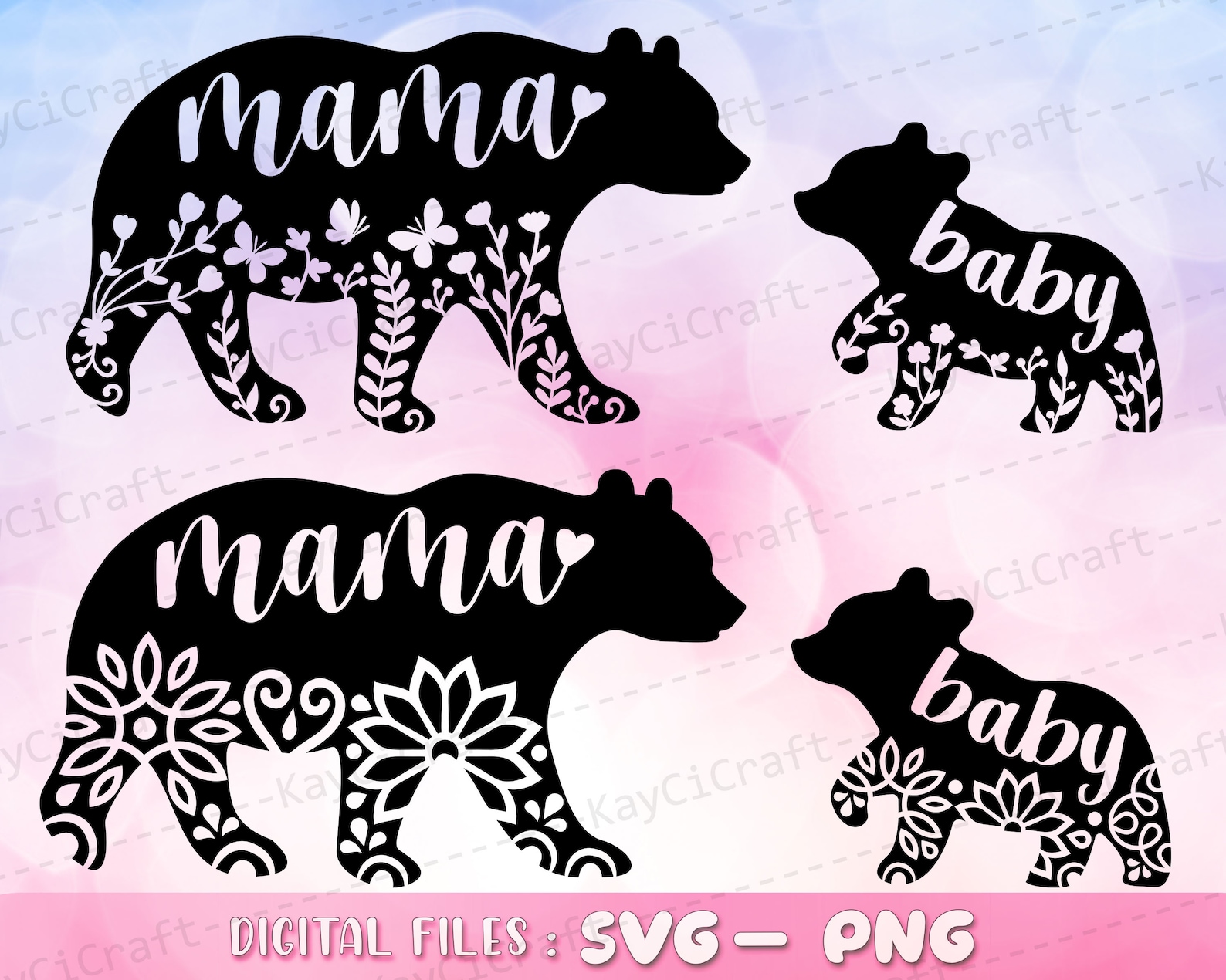 Mama Bear SVG Baby Bear SVG Mama Bear Floral Svg Mama | Etsy
