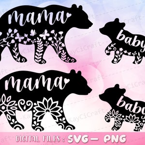 Mama Bear SVG | Baby Bear SVG | Mama Bear Floral Svg | Mama Bear ...