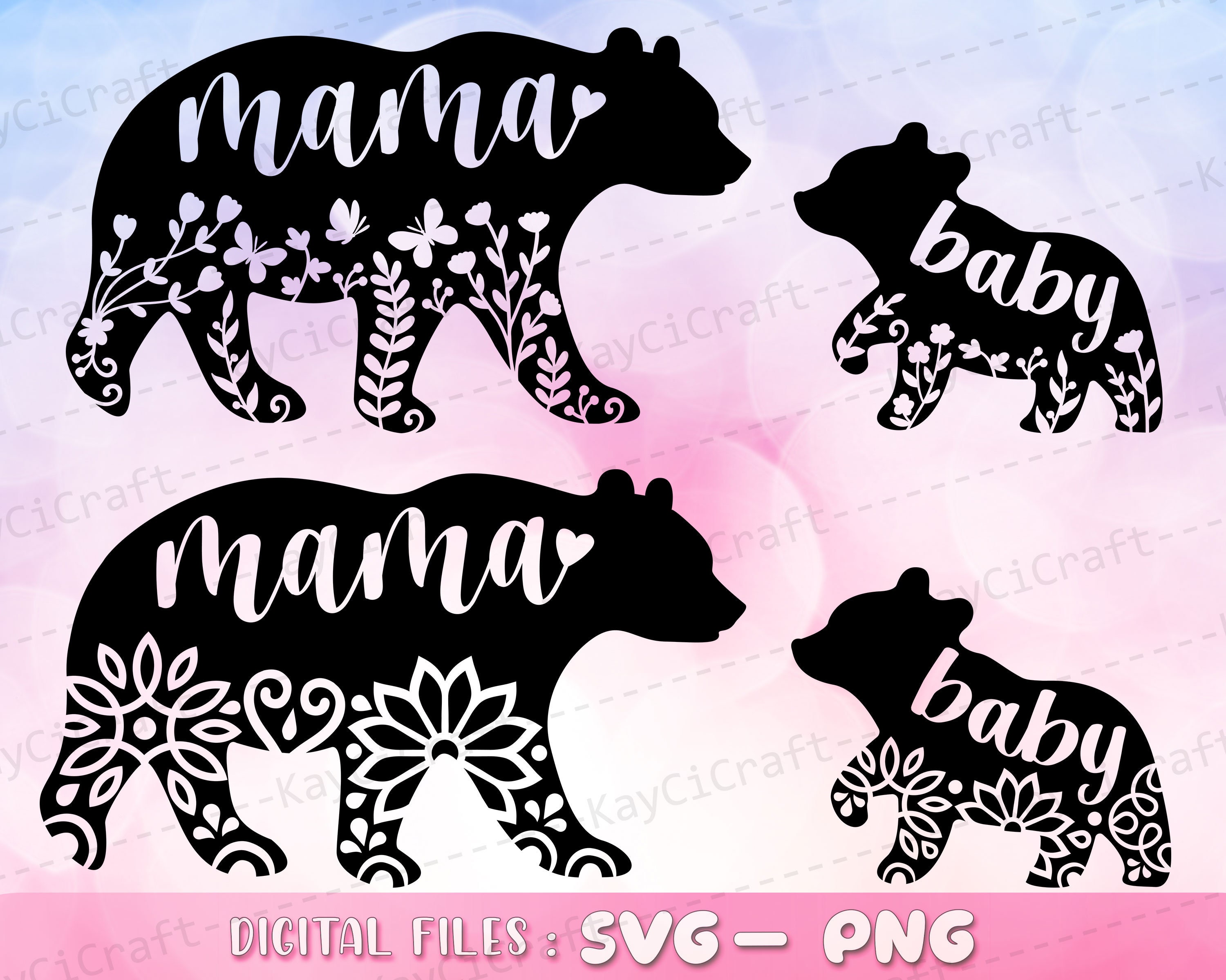 Mama Bear SVG Baby Bear SVG Mama Bear Floral Svg Mama | Etsy