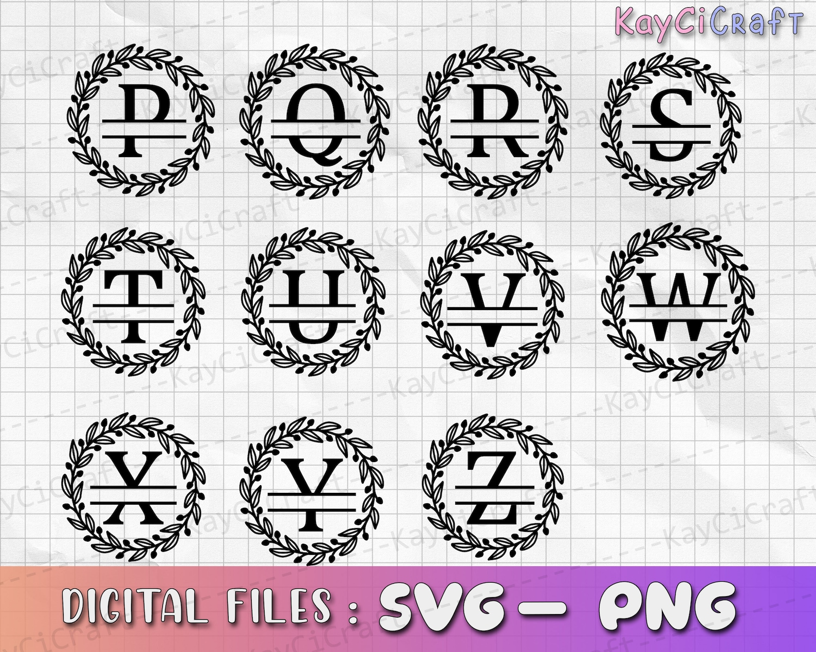 Split Monogram Alphabet SVG Wreath Alphabet Svg Monogram - Etsy