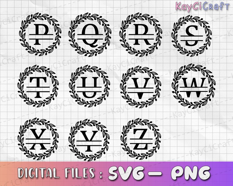 Split Monogram Alphabet SVG Wreath Alphabet Svg Monogram - Etsy