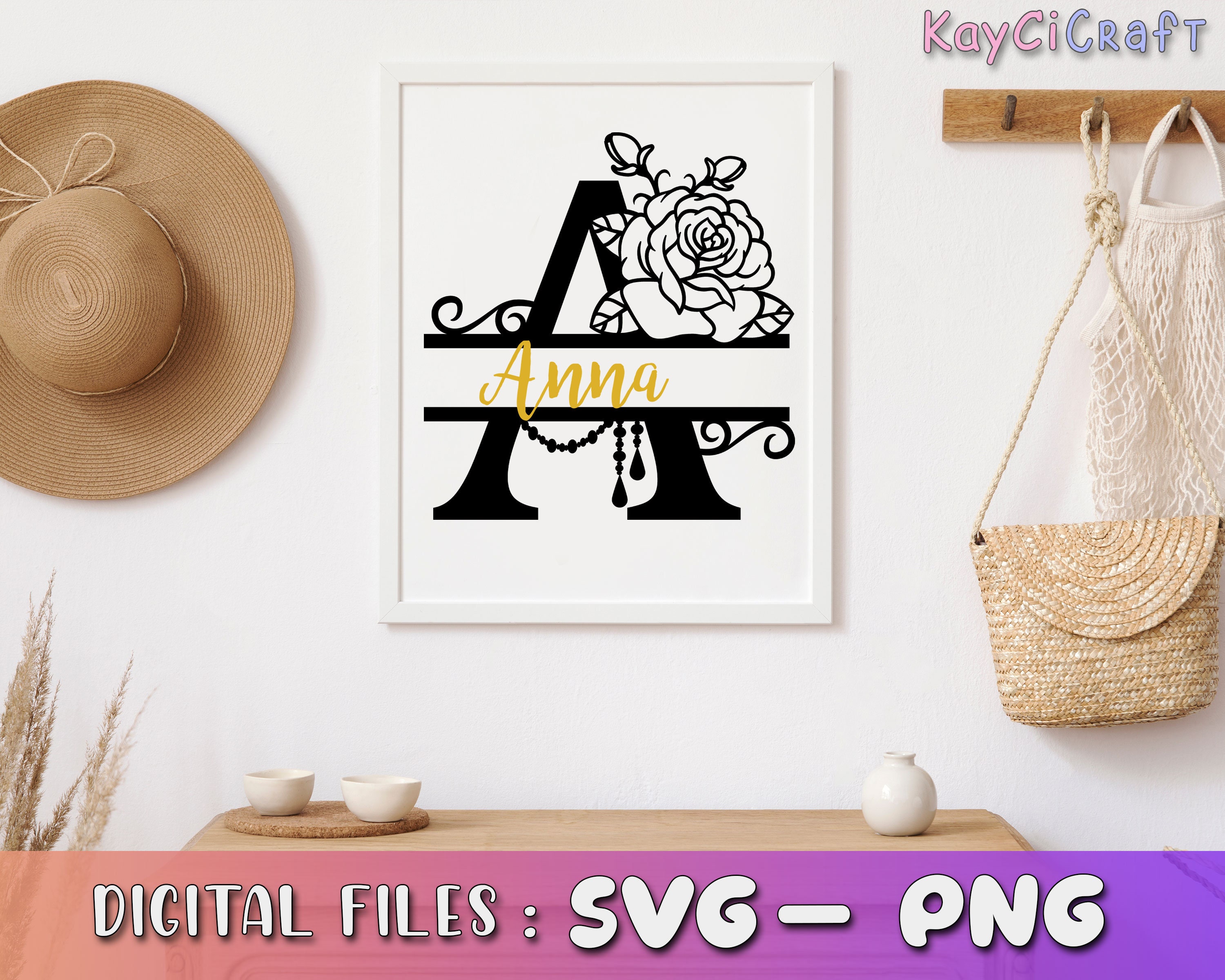 Rose Split Monogram Alphabet SVG Split Monogram Frame | Etsy