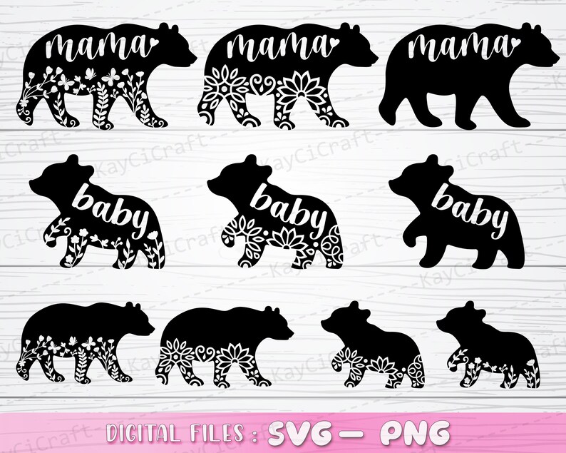Mama Bear SVG | Baby Bear SVG | Mama Bear Floral Svg | Mama Bear ...