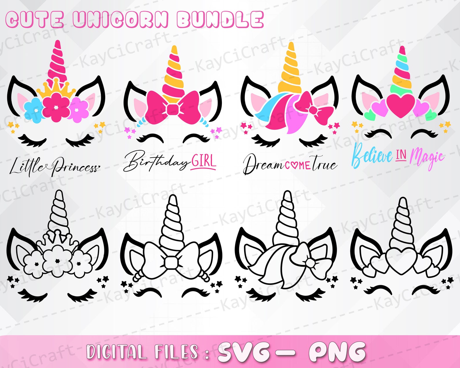 Cute Unicorn Bundle SVG Unicorn Head Svg Unicorn Crown Svg - Etsy
