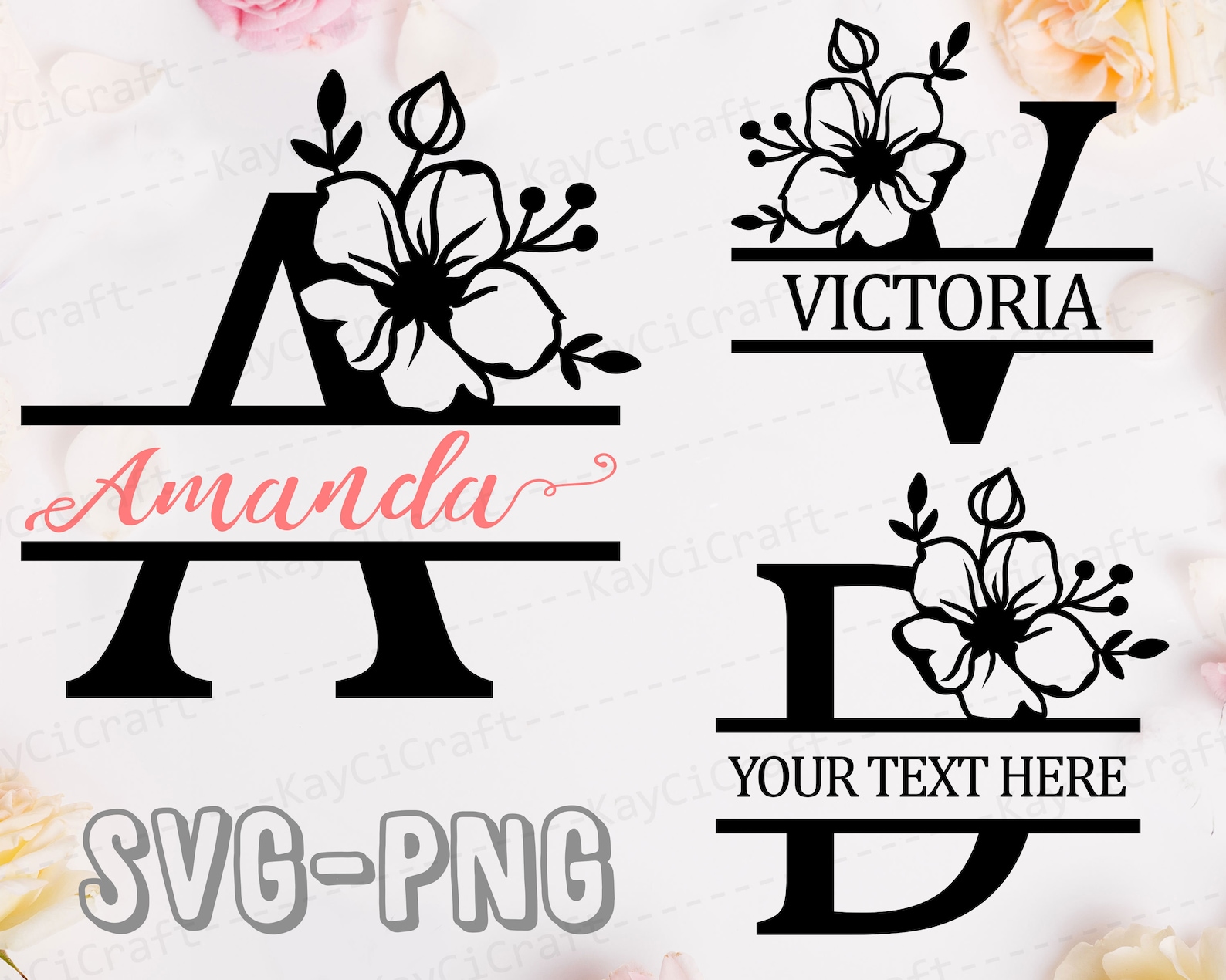 Flower Split Monogram Alphabet SVG Split Monogram Frame | Etsy