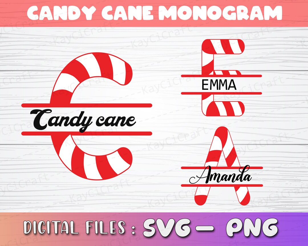 Christmas Candy Cane Split Monogram SVG | Christmas Candy Cane Font ...