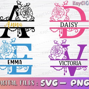 Rose Split Monogram Alphabet SVG | Split Monogram Frame Alphabet ...