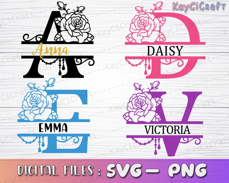 Rose Split Monogram Alphabet SVG | Split Monogram Frame Alphabet ...
