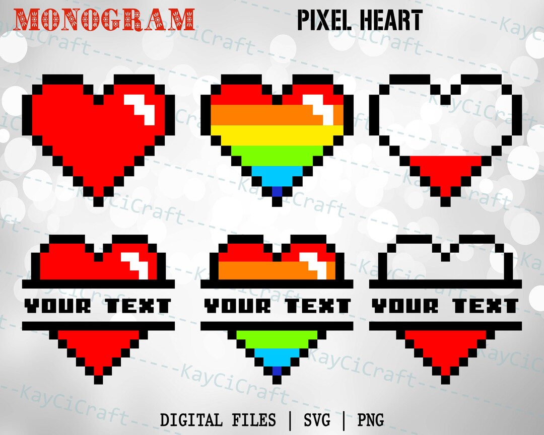 Pixel-Herz-Monogramm SVG | Pixel-Shirt SVG | Herz Split-Monogramm svg ...