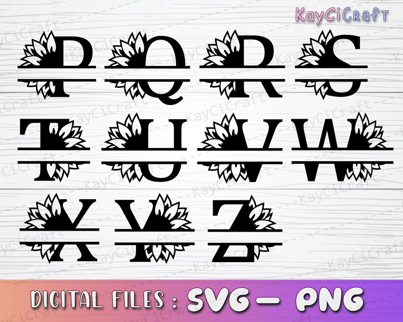 Sunflower Split Monogram Alphabet SVG | Sunflower Alphabet | Monogram ...