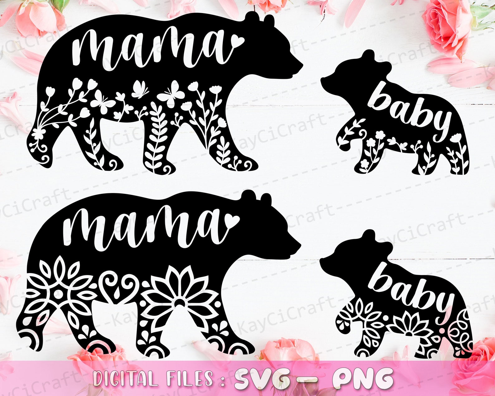 Mama Bear SVG | Baby Bear SVG | Mama Bear Floral Svg | Mama Bear ...