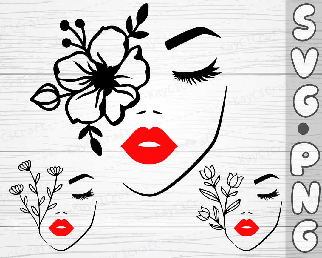 Woman Face With Flowers SVG | Woman Face Svg | Flower Svg | Lip Svg ...