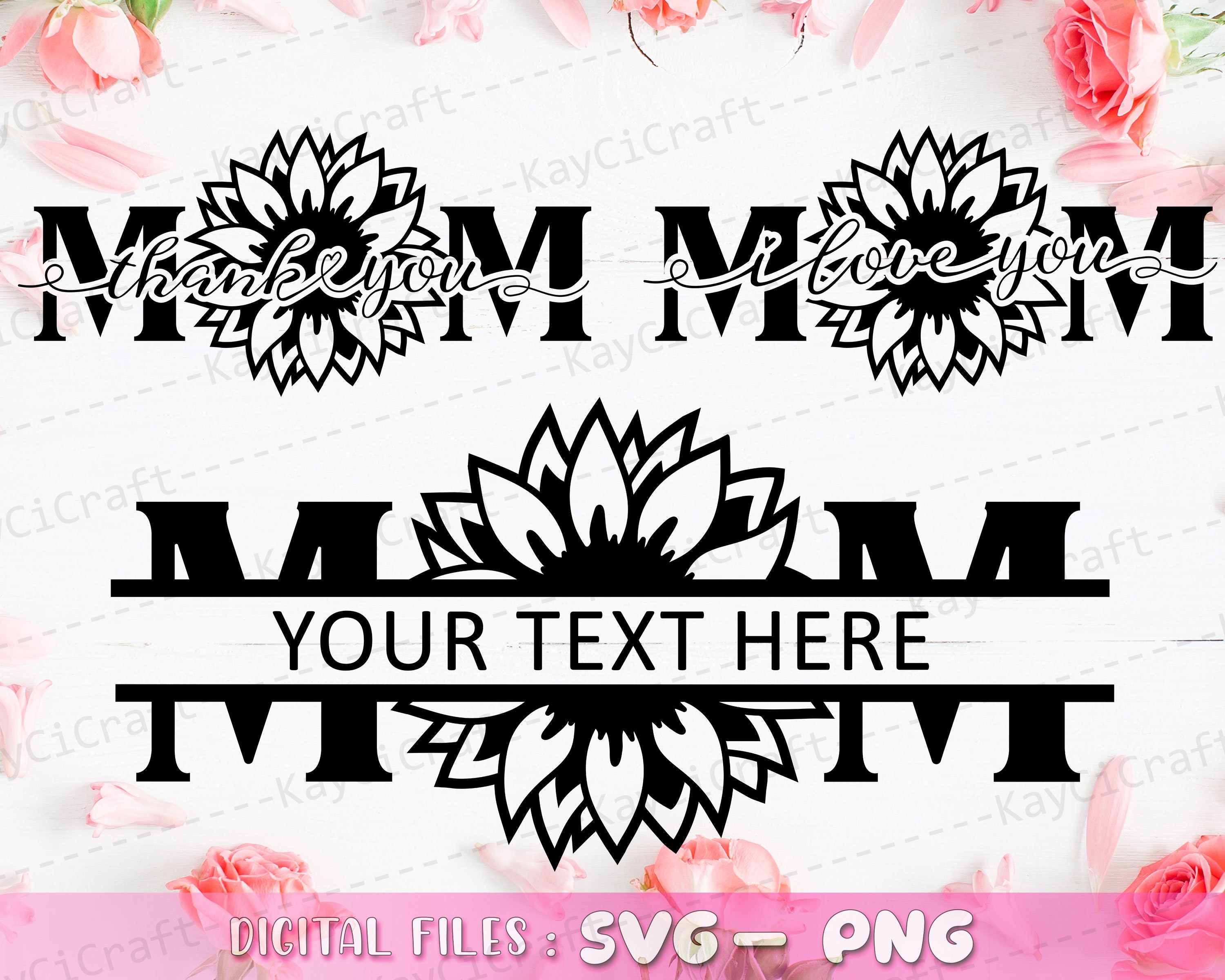Sunflower Mom Monogram SVG I Love You Mom SVG Mother's | Etsy