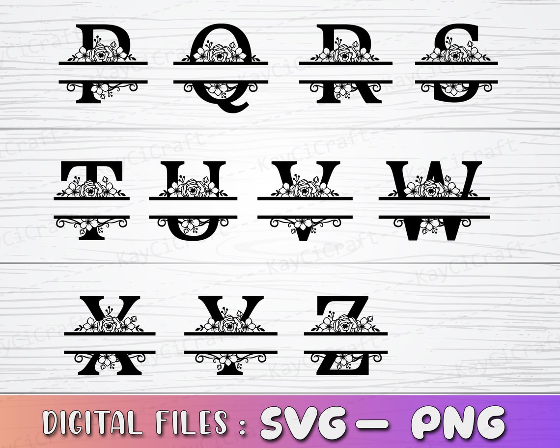 Floral Split Monogram Alphabet SVG Split Monogram Frame - Etsy
