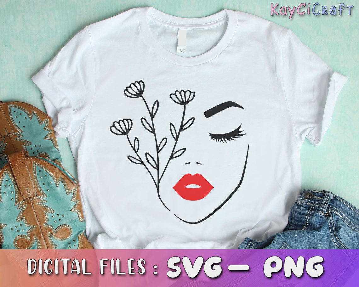 Woman Face With Flowers SVG | Woman Face Svg | Flower Svg | Lip Svg ...