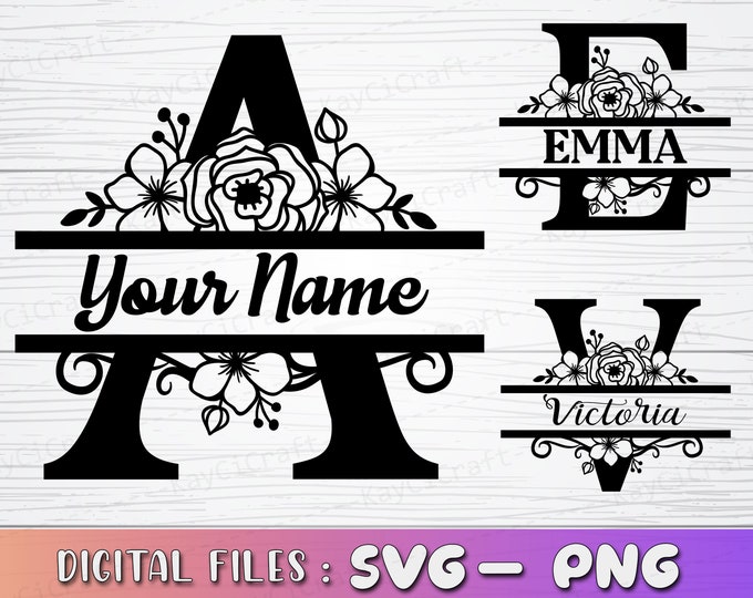 Floral Split Monogram Svg, Initial Svg, Split Letter Svg, Alphabet Svg ...