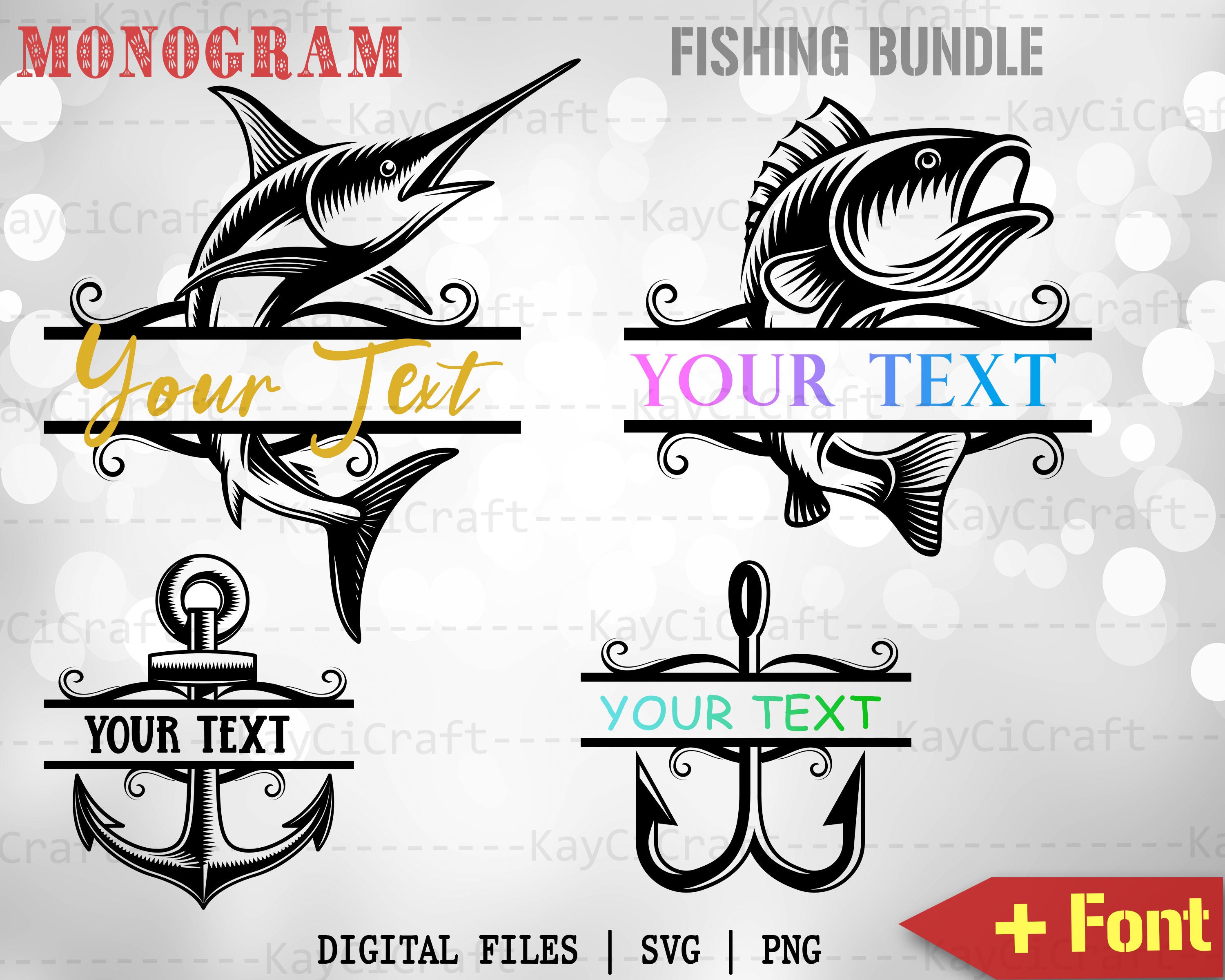 Fishing Monogram SVG Bass Fish SVG Fishing Split Monogram - Etsy