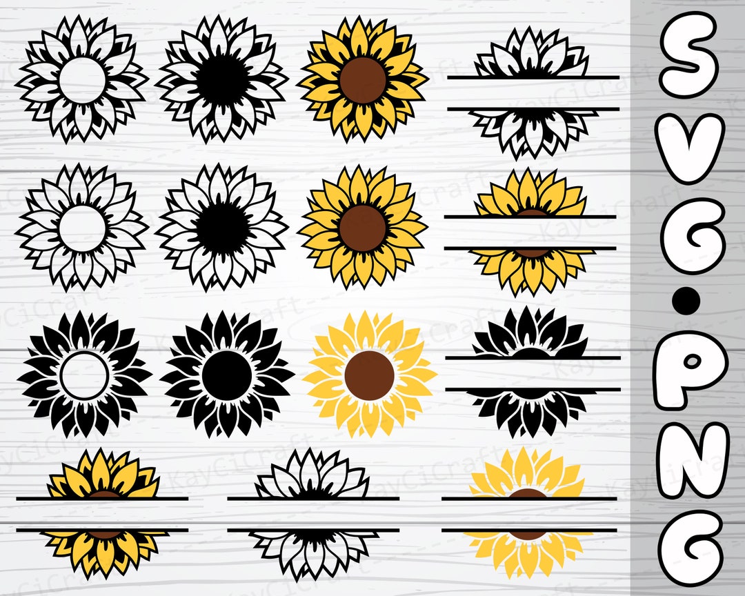 Sunflower Split Monogram SVG | Sunflower SVG | Sunflower Bundle Svg ...