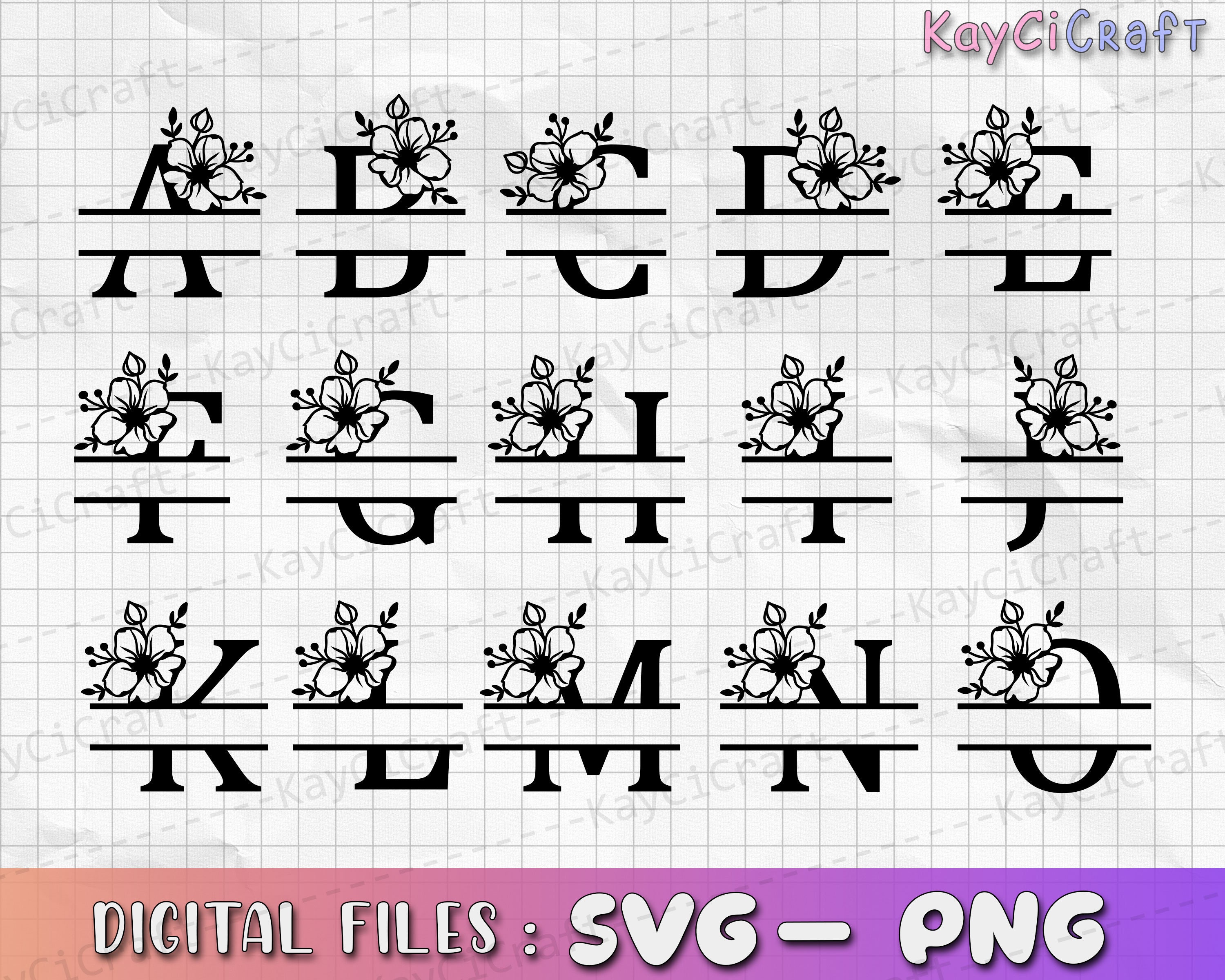 Flower Split Monogram Alphabet SVG Split Monogram Frame | Etsy