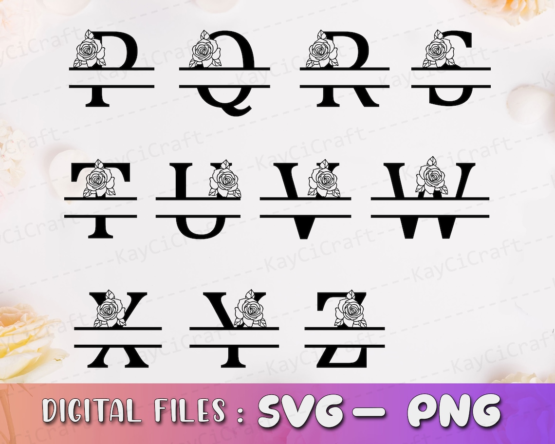 Rose Split Monogram Alphabet SVG Split Monogram Frame - Etsy