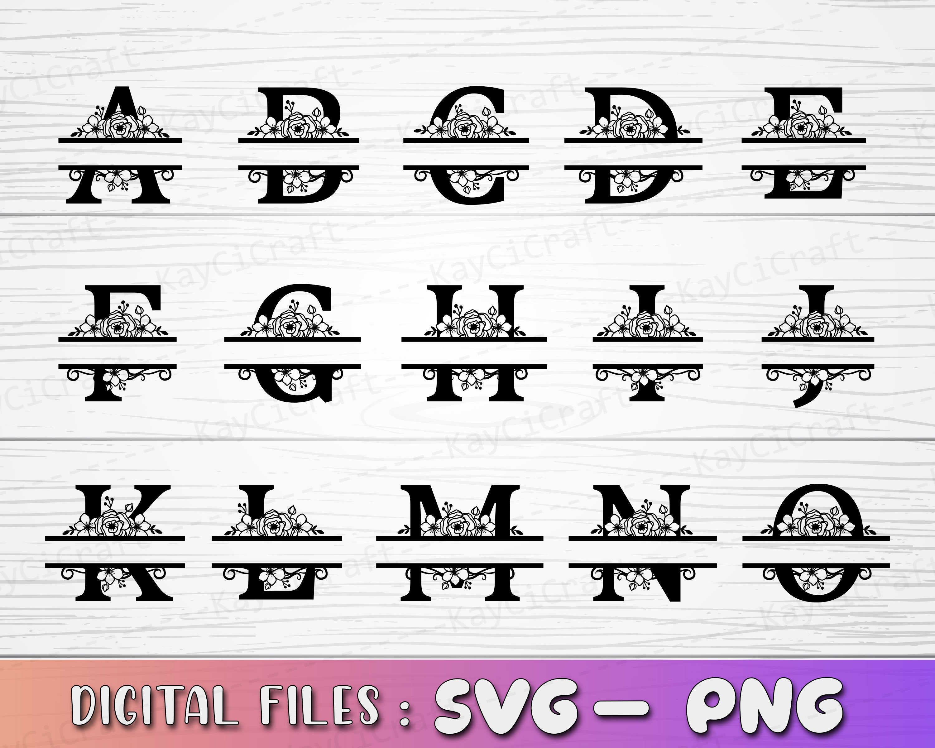 Floral Split Monogram Alphabet SVG Split Monogram Frame - Etsy