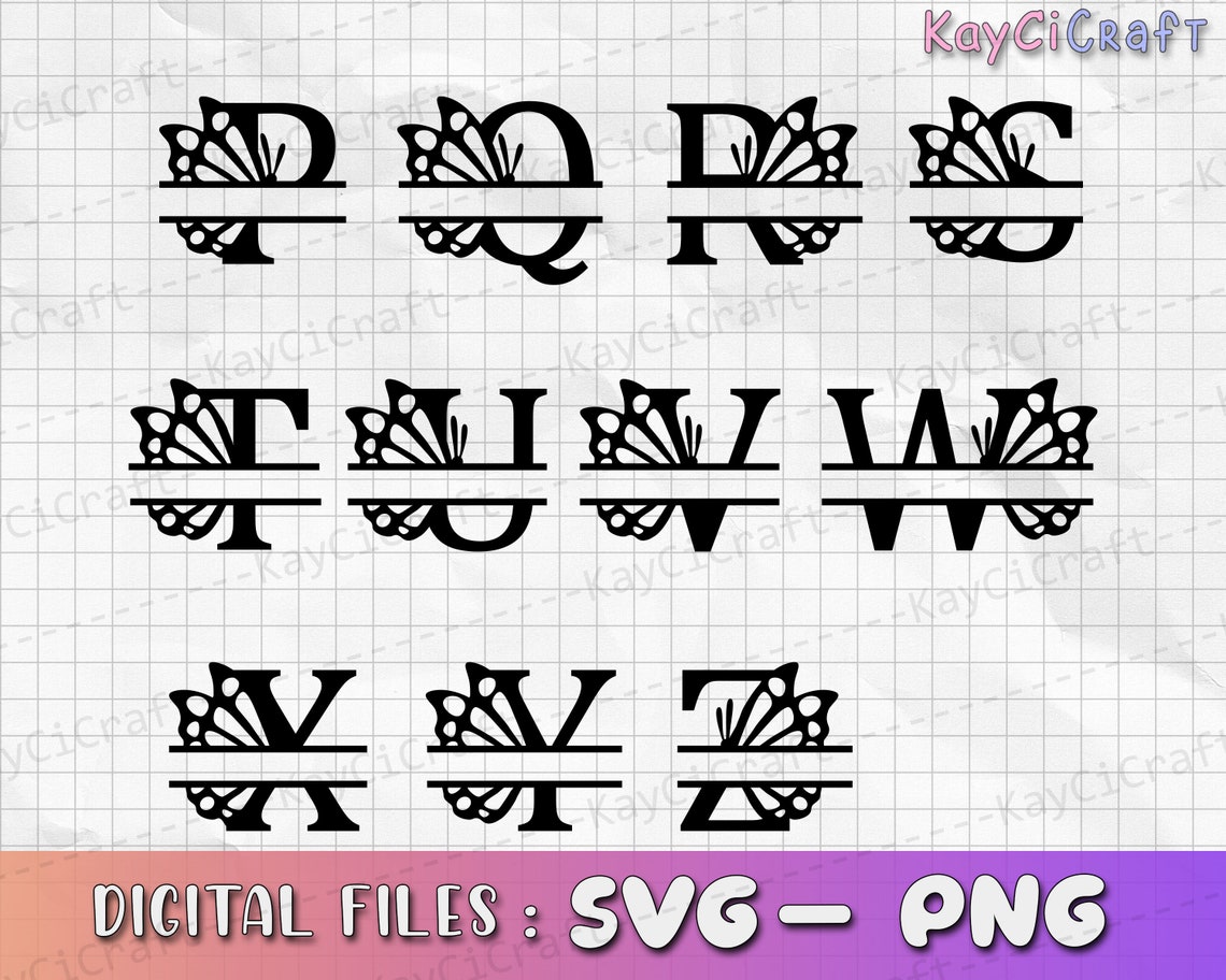 Butterfly Split Monogram Alphabet SVG Butterfly | Etsy