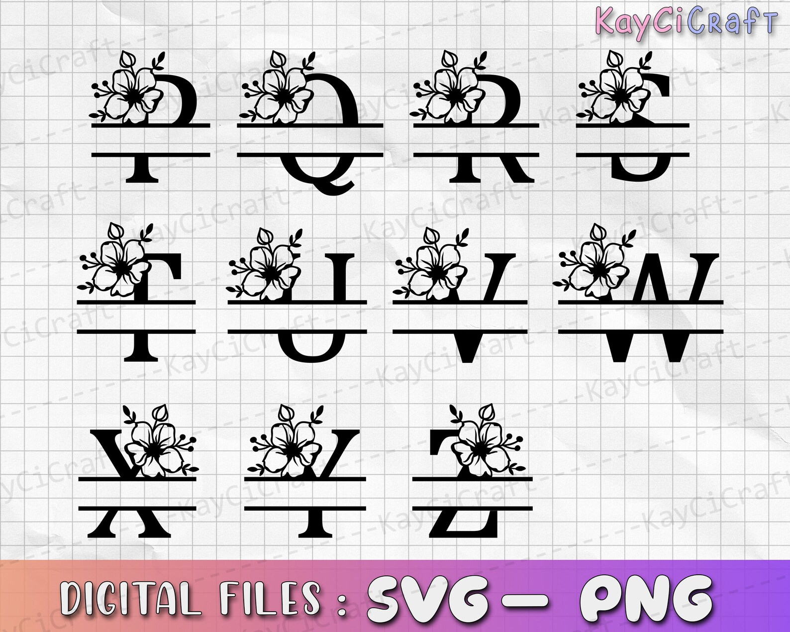 Flower Split Monogram Alphabet SVG | Split Monogram Frame Alphabet ...