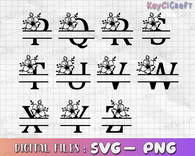 Flower Split Monogram Alphabet SVG Split Monogram Frame | Etsy