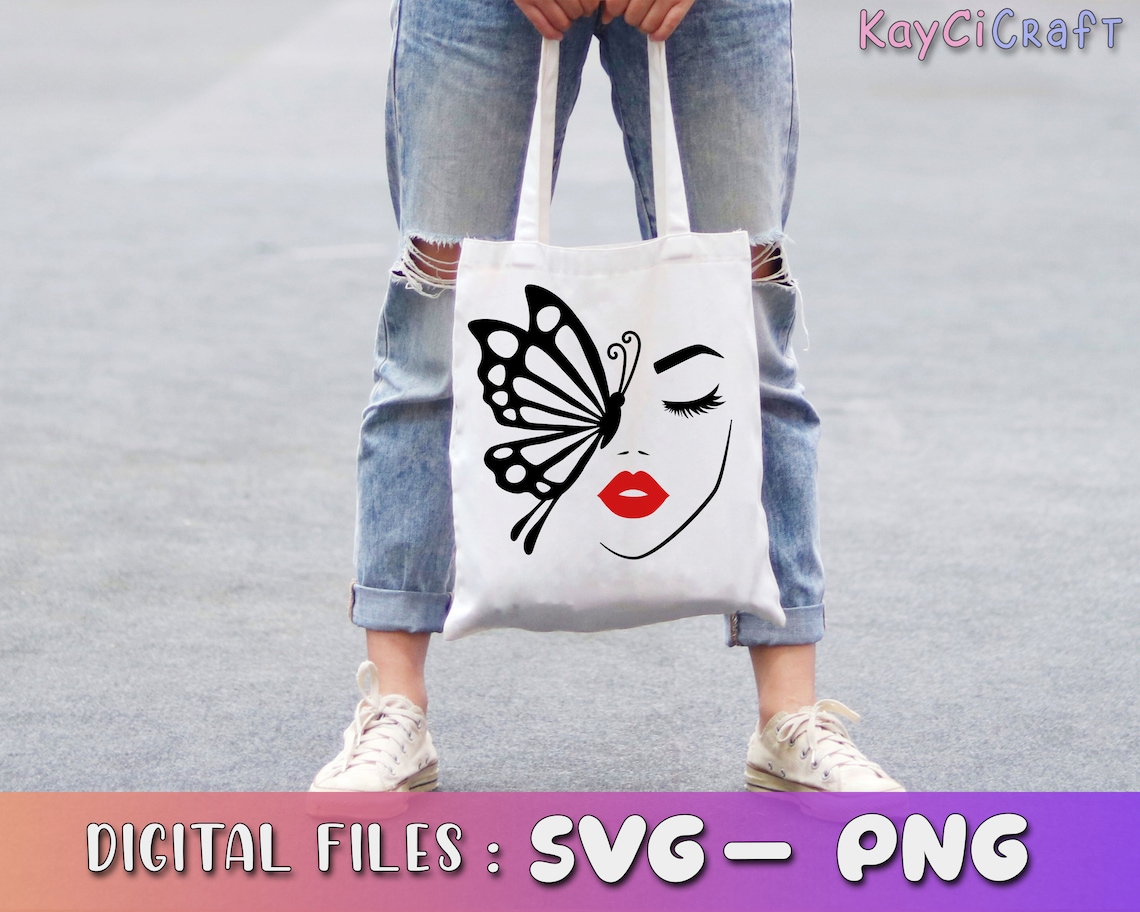 Woman face with Butterfly SVG Woman face Svg Butterfly Svg | Etsy