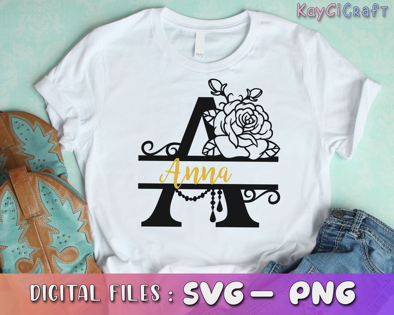 Rose Split Monogram Alphabet SVG Split Monogram Frame | Etsy