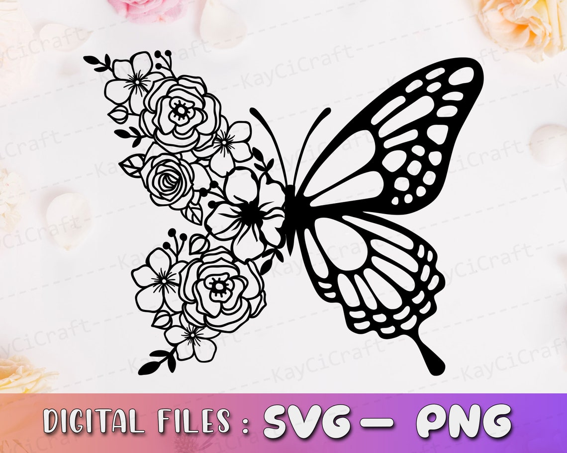 Butterfly and Flower SVG Butterfly Svg flower SVG Mini - Etsy