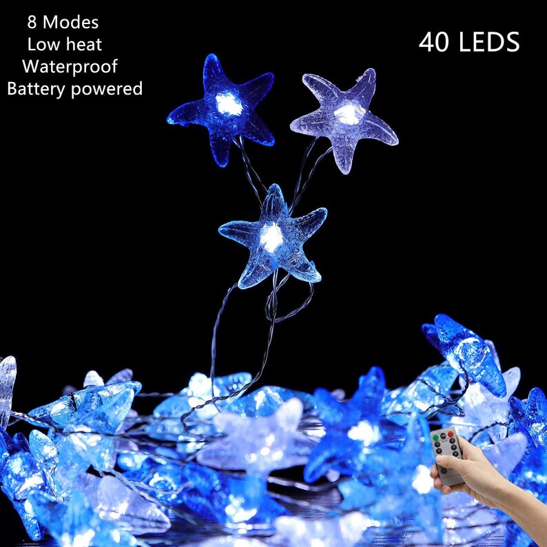 Starfish 40 LED String Lights 13.5ft Battery Operated | Etsy