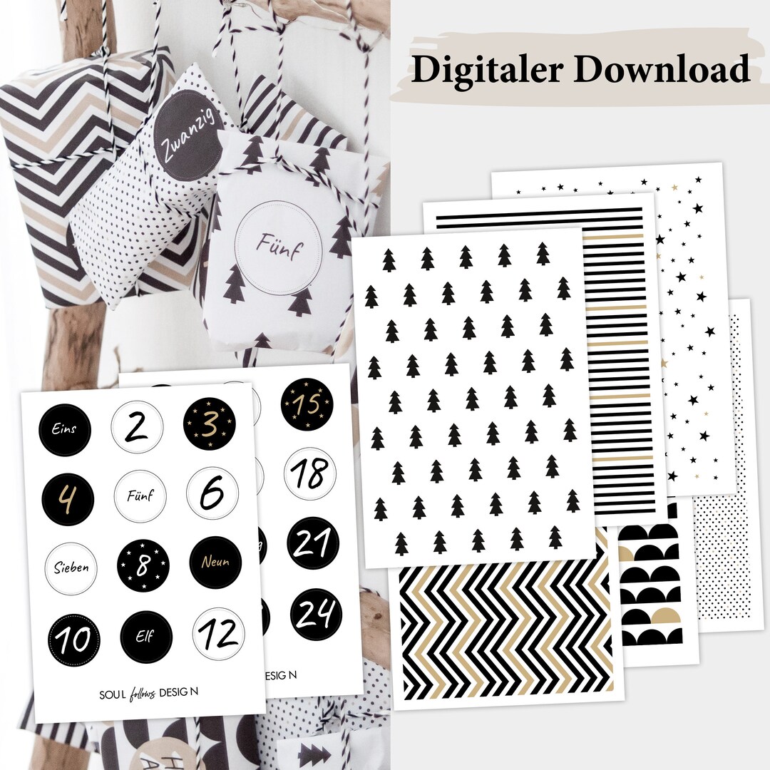Advent Calendar Paper & Numbers 1-24 | Download, Printable | Christmas ...