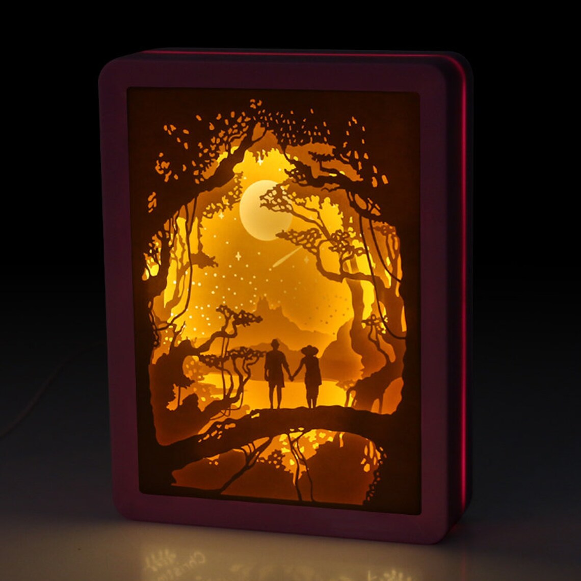 Romantic Night Shadow Box 3D Paper Cut Light Box Wall | Etsy