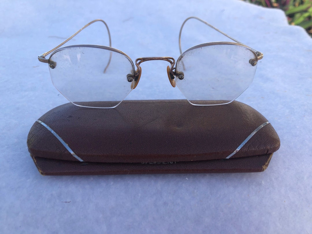 Gold Filled Wire Rimmed Glasses Vintage in Case Hexagon Shaped Lense ...