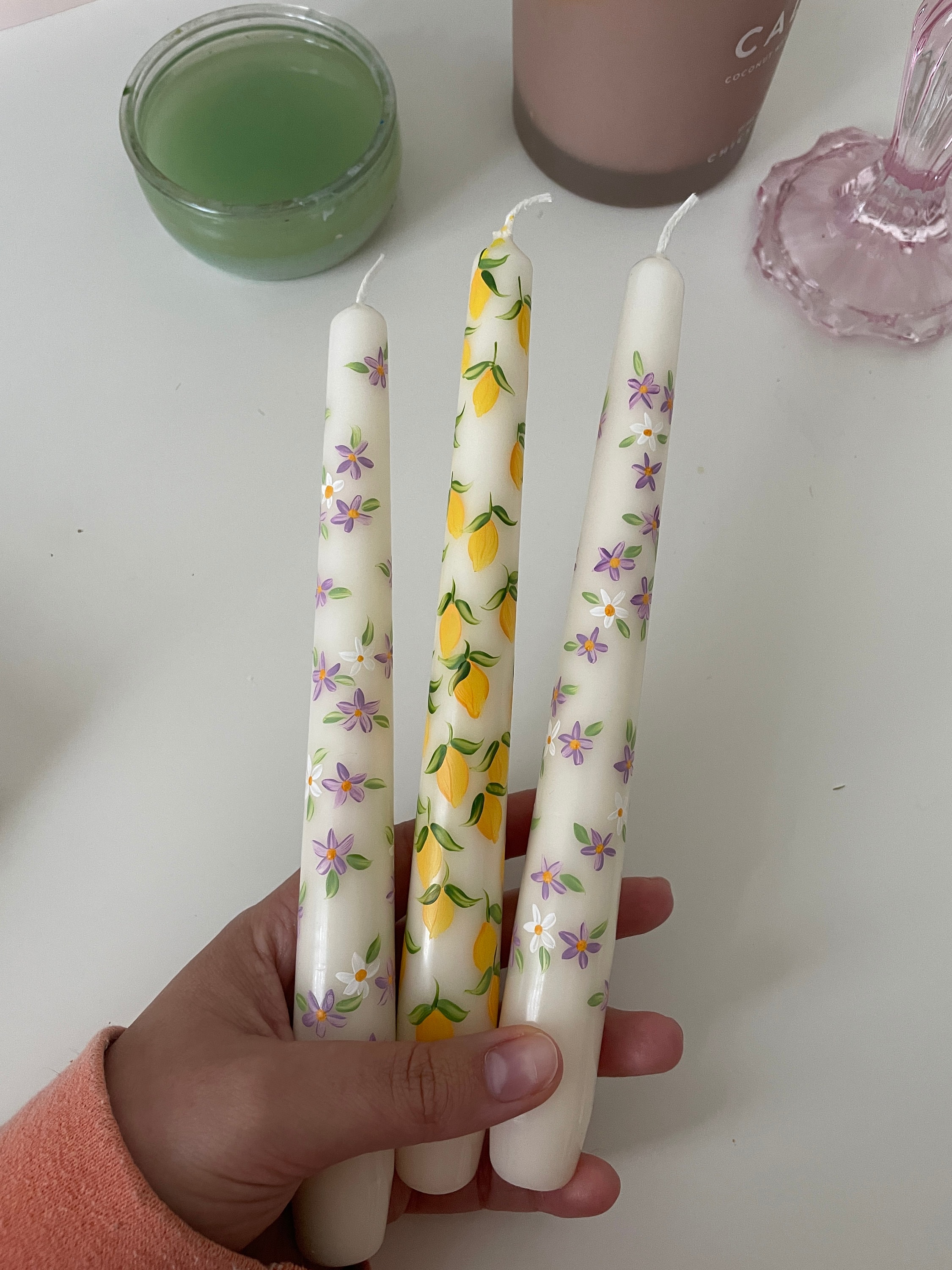 Purple Fleur Candle Hand Painted Candle Tapered Candle - Etsy