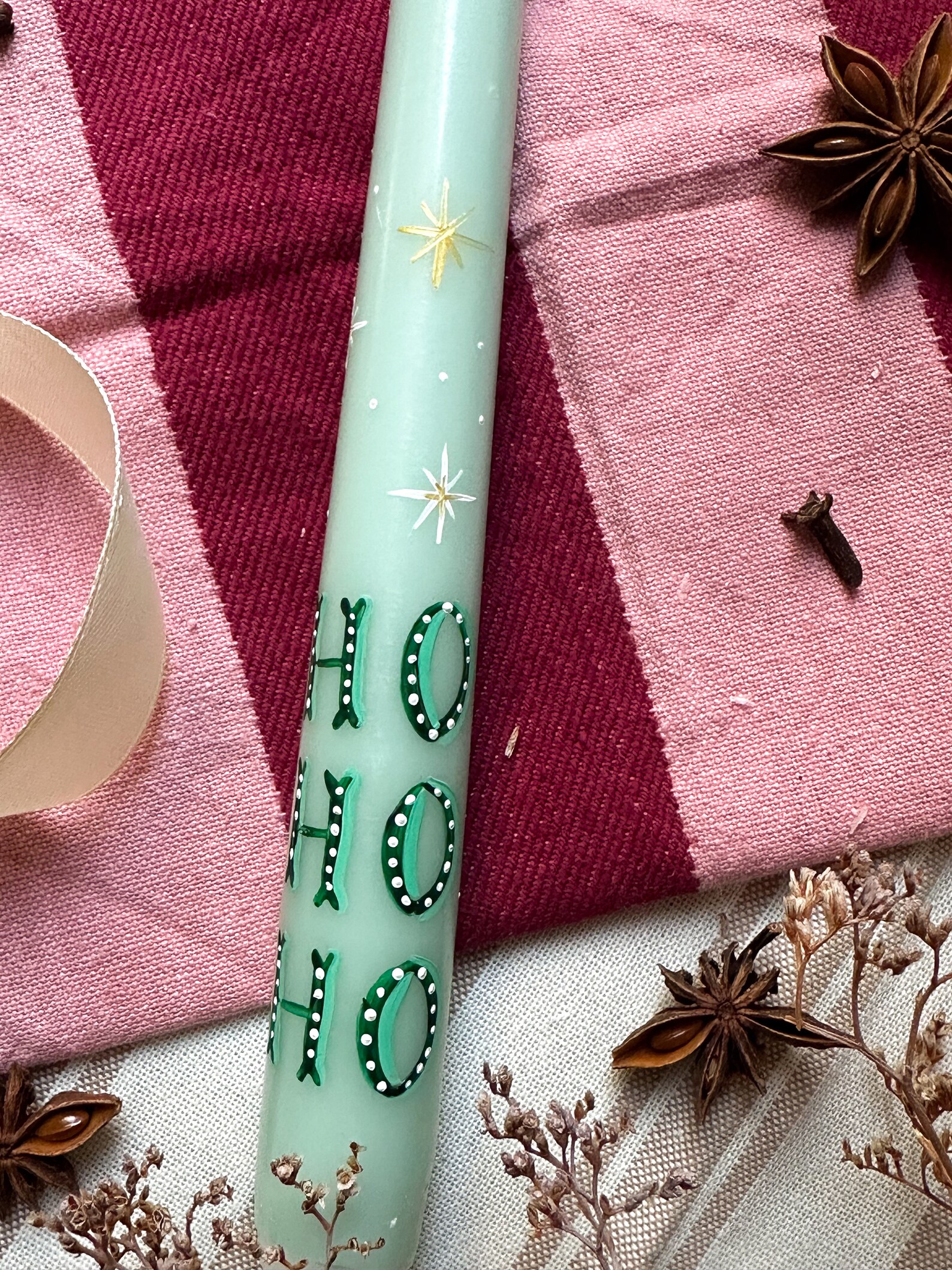 Ho Ho Ho Christmas Dinner Candle Festive Candle Hand Painted Christmas ...