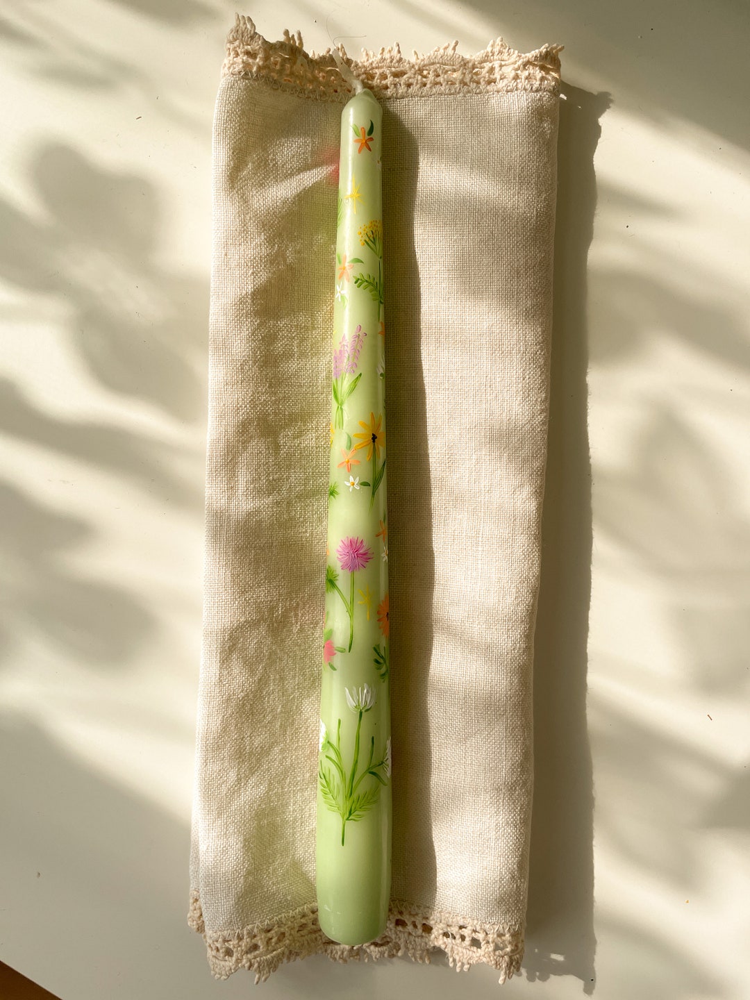 Spring Bloom Garden Dinner Candle | Green Floral Candle | Tapered ...